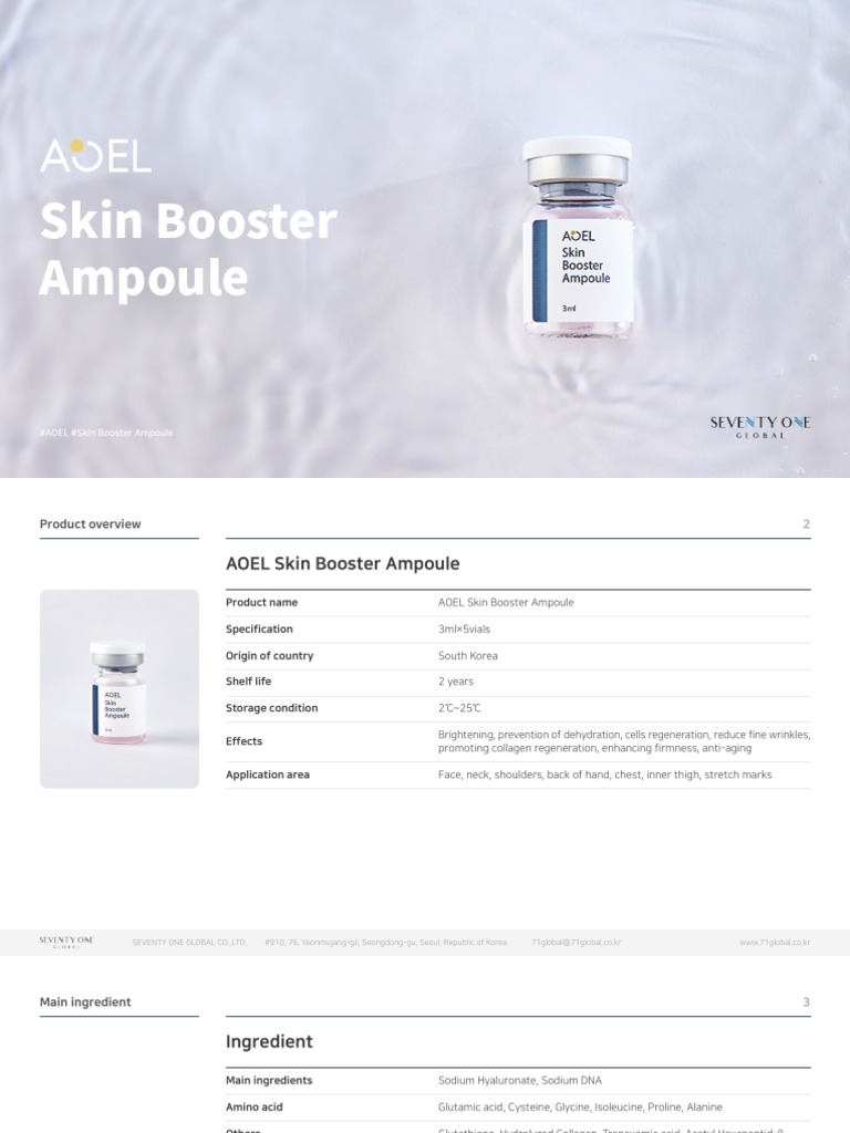 AOEL Skin Booster Ampoule Overview | PDF | Skin | Collagen