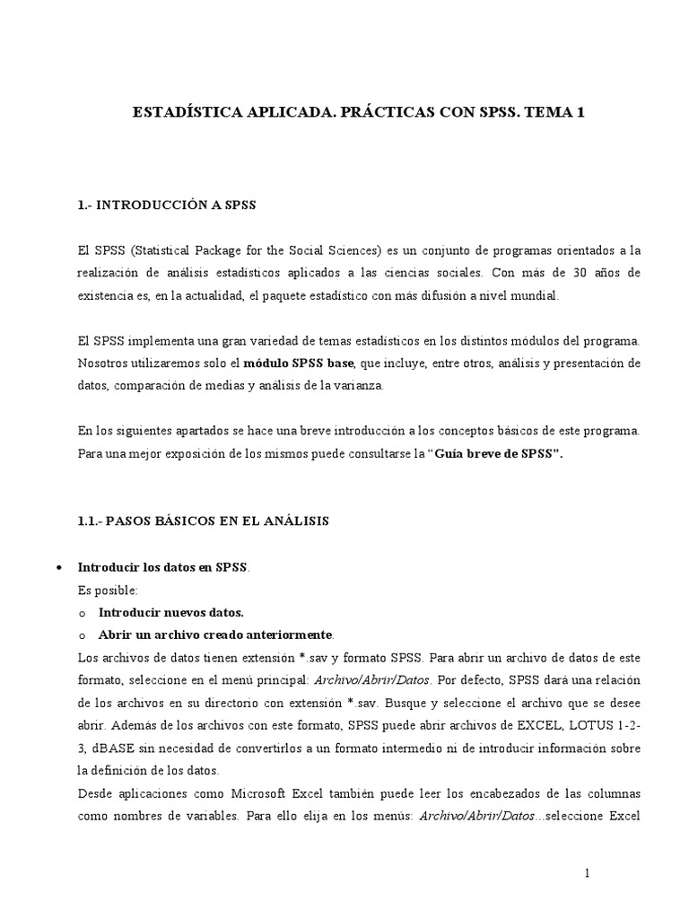 Estadística Aplicada. Prácticas Con SPSS - Tema 1 | PDF | Spss ...