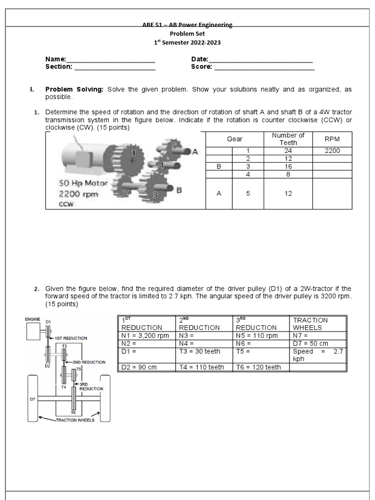 ABE 51 AB Power Engineering Problem Set 1 | PDF | Teaching Methods ...