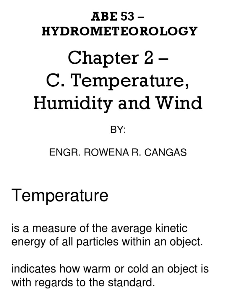ABE 53 - Hydrometeorology: Chapter 2 - C. Temperature, Humidity and Wind | PDF | Humidity ...