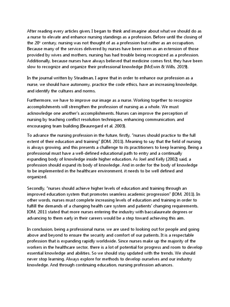 How and What Can Current and Future Nurses Do To Enhance Nursing Standing As A Profession | PDF ...