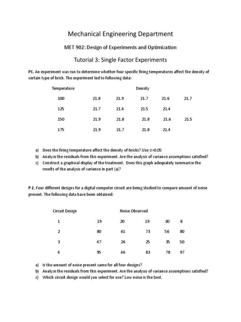 Tutorial 3 Single Factor Experiments | PDF