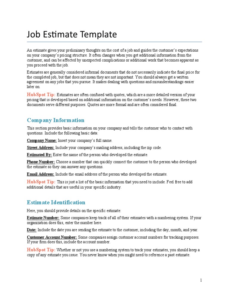 Job Estimate Template in Word Format 2ccqru | PDF