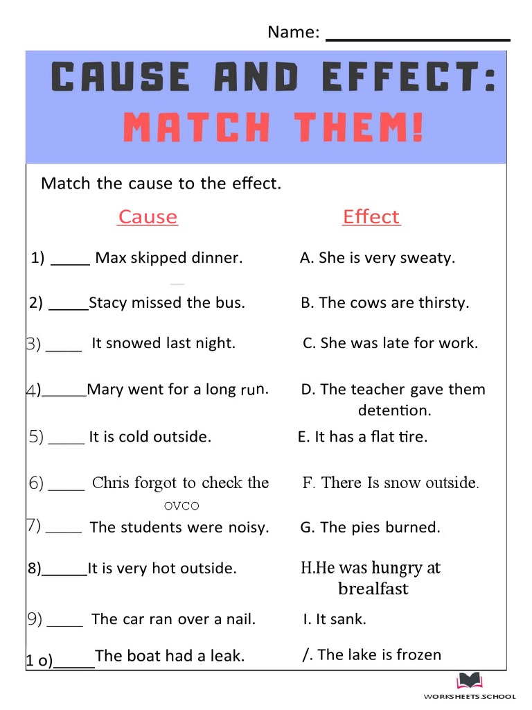 Cause and Effect Worksheet Match Them | PDF
