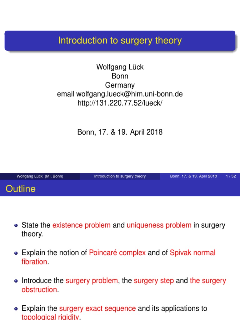 Introduction to Surgery Theory | PDF | Manifold | Topology