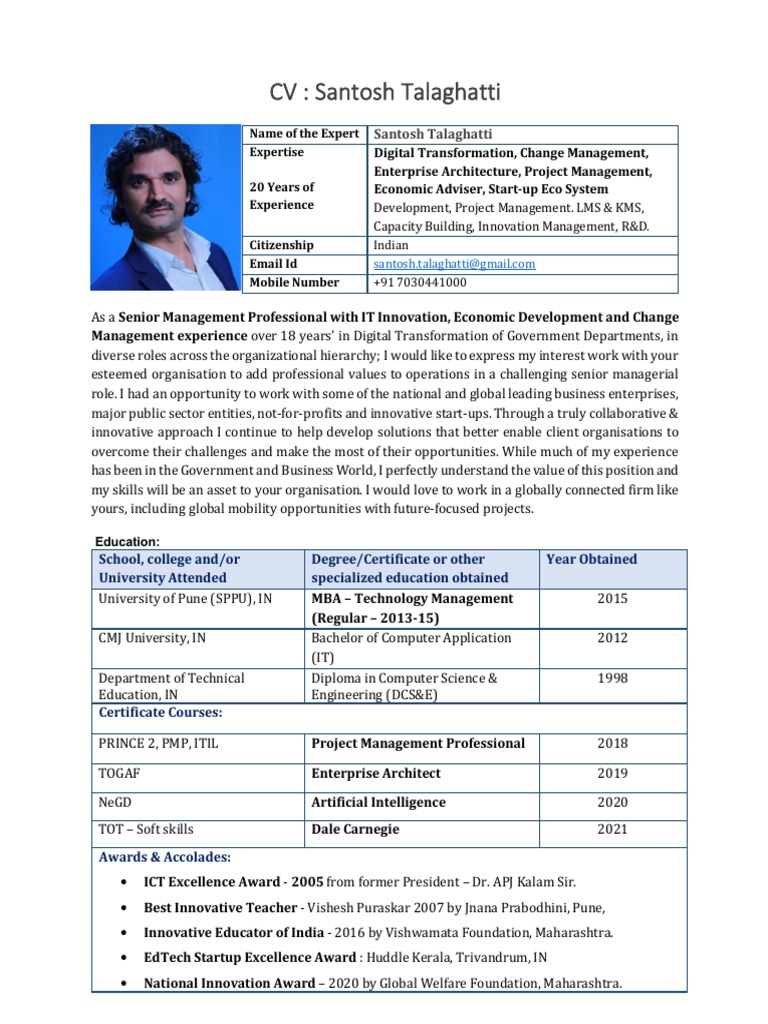 CV - Santosh Talaghatti - Brahmastra - CV | PDF