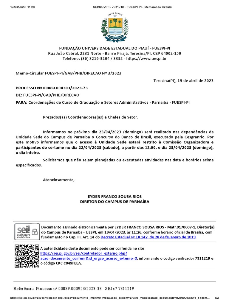 Memoran-Circular - Consurso BB | PDF