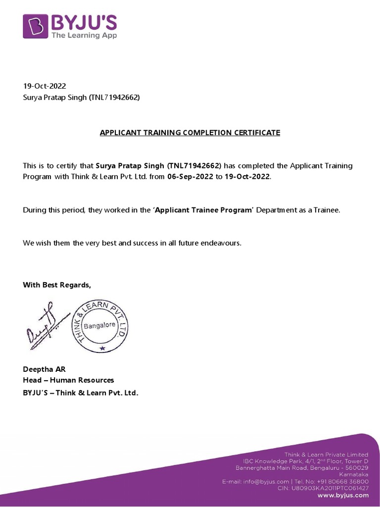 BYJU'S Certificate | PDF