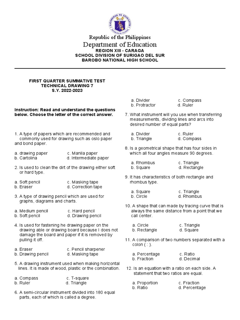 Technical Drawing Test 7 | PDF | Rectangle | Elementary Geometry
