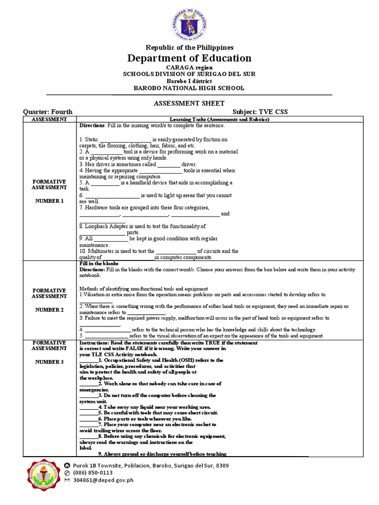 Fourth Quarter Assessment: TVE CSS | PDF | Computer Keyboard | Input/Output
