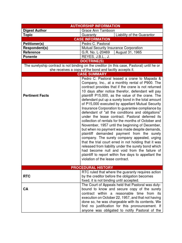 Pastoral vs. Mutual Security Insurance Corp. | PDF | Law