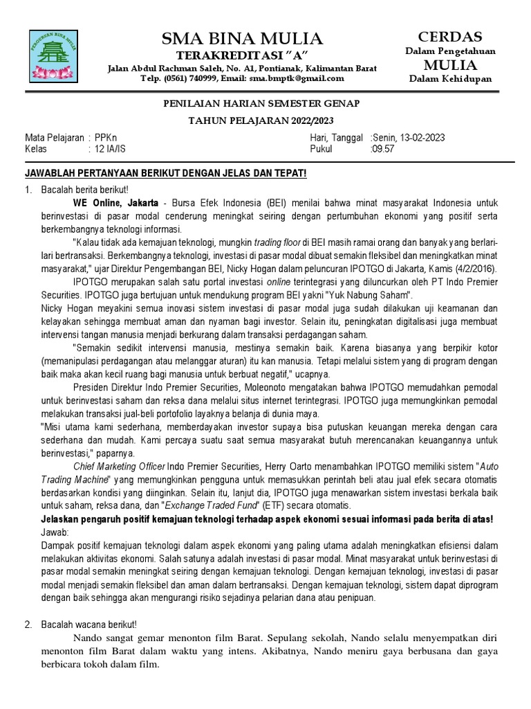 PH PPKN - BAB 3 - 12 IA - IS - 2023 | PDF