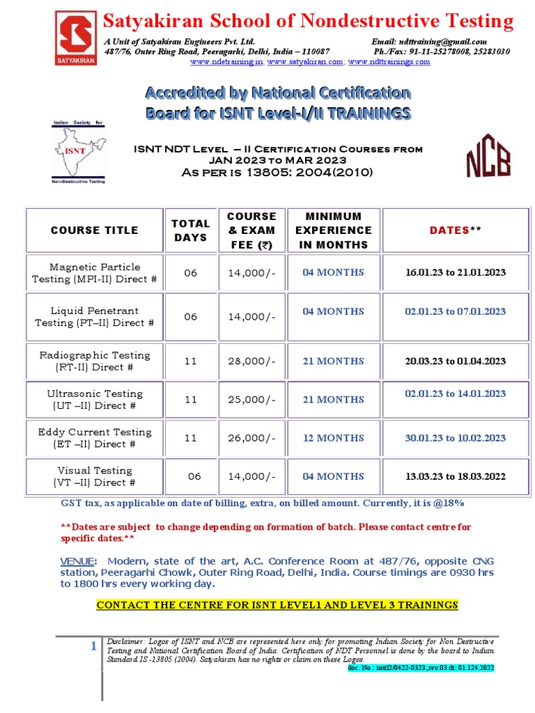 Satyakiran NDT Level II Courses 2023 | PDF | Nondestructive Testing
