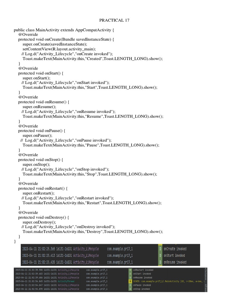 Android Activity Lifecycle Example | PDF
