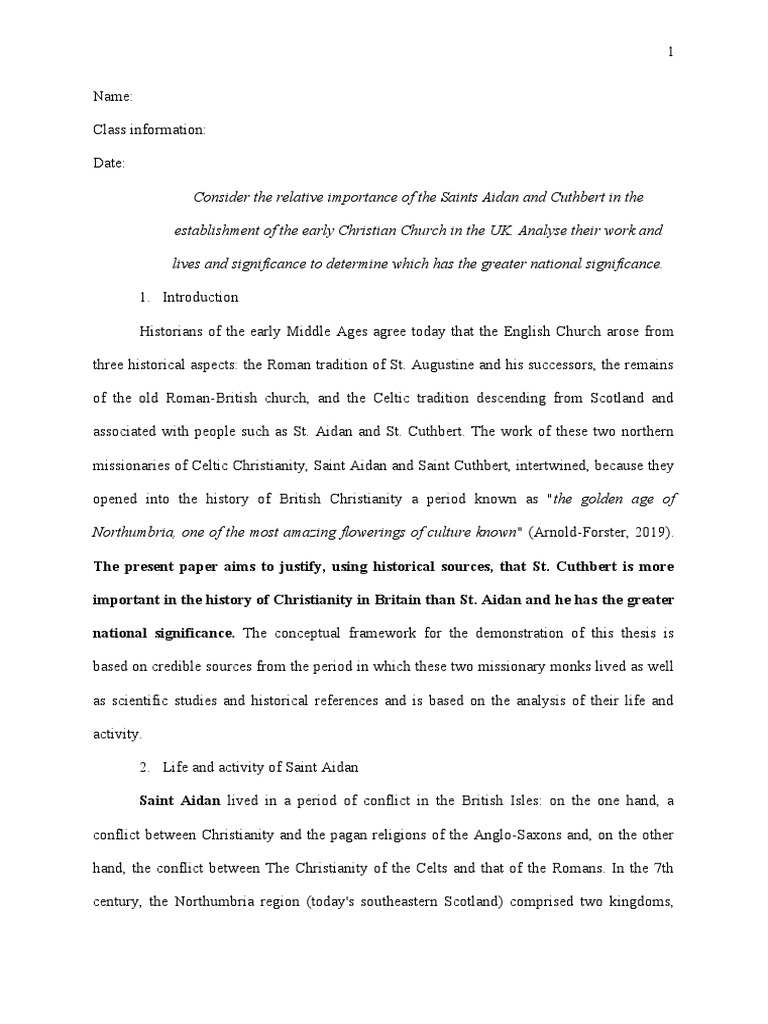 Importance of The Saints Aidan and Cuthbert in The Establishment of The ... Importance of The Saints Aidan and Cuthbert in The Establishment of The ...