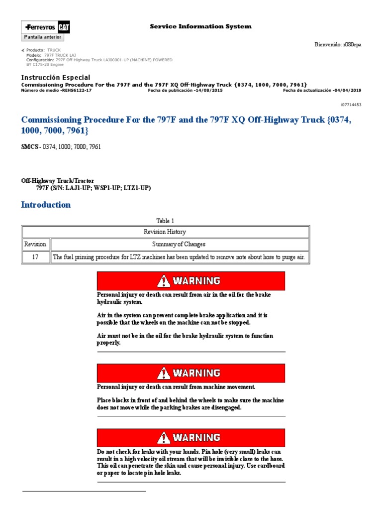 Commissioning Procedure For The 797F and The 797F XQ Off-Highway Truck ...