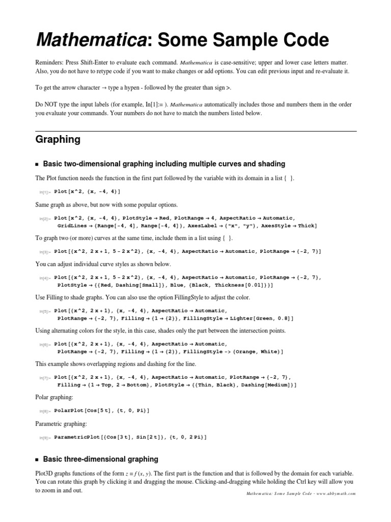 Mathematica Graphing and Functions Guide | PDF