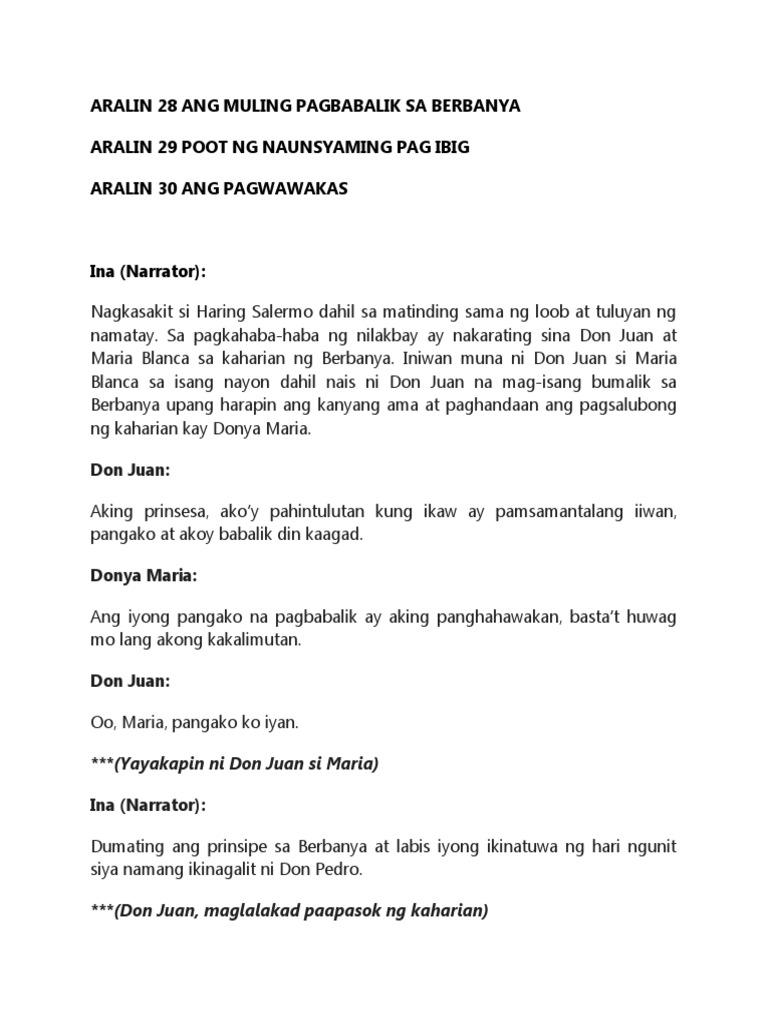 Script Ibong Adarna ARALIN 28-30 | PDF