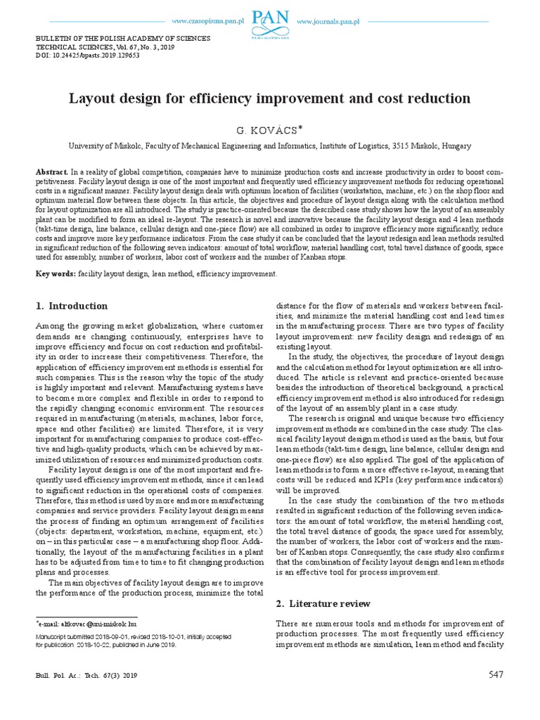 Layout Design For Efficiency Improvement and Cost Reduction | PDF ...