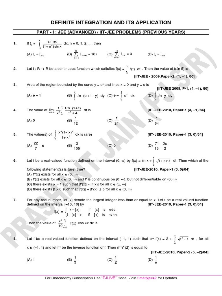 Definite Integration and Its Application: Part - I: Jee (Advanced) / Iit-Jee Problems (Previous ...