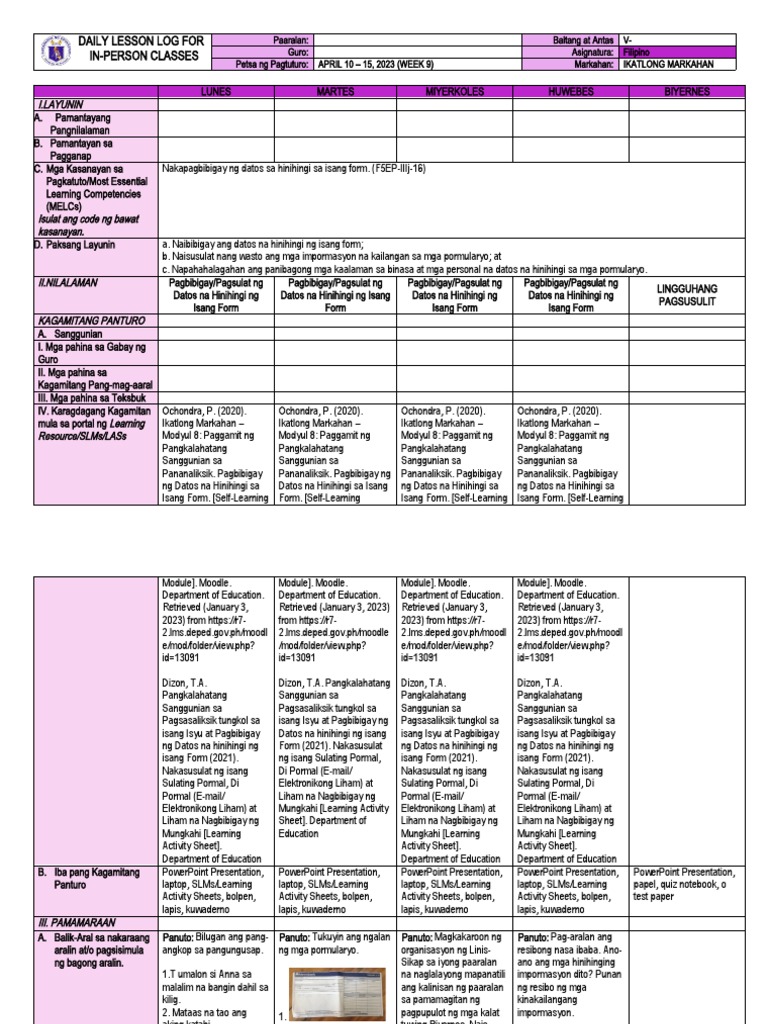G5 Q3W9 DLL FILIPINO MELCs | PDF