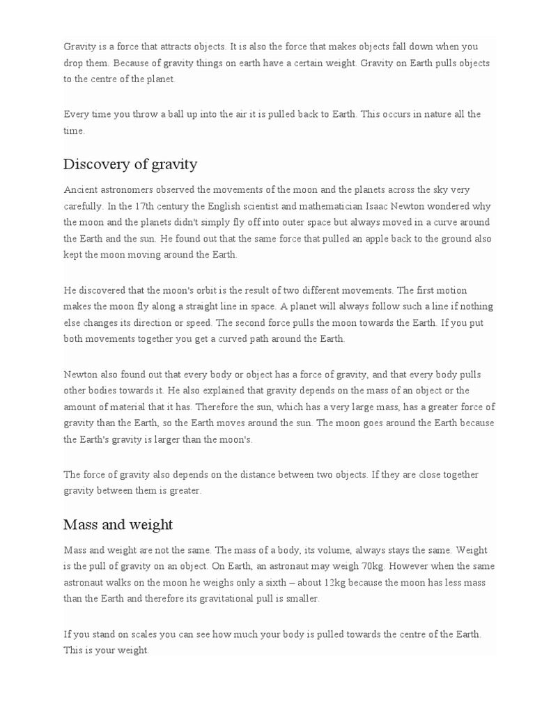 Gravity | PDF | Gravity | Weight