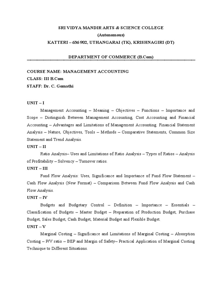 MGT AC Notes - Unit I, II - CG | PDF | Management Accounting | Income ...