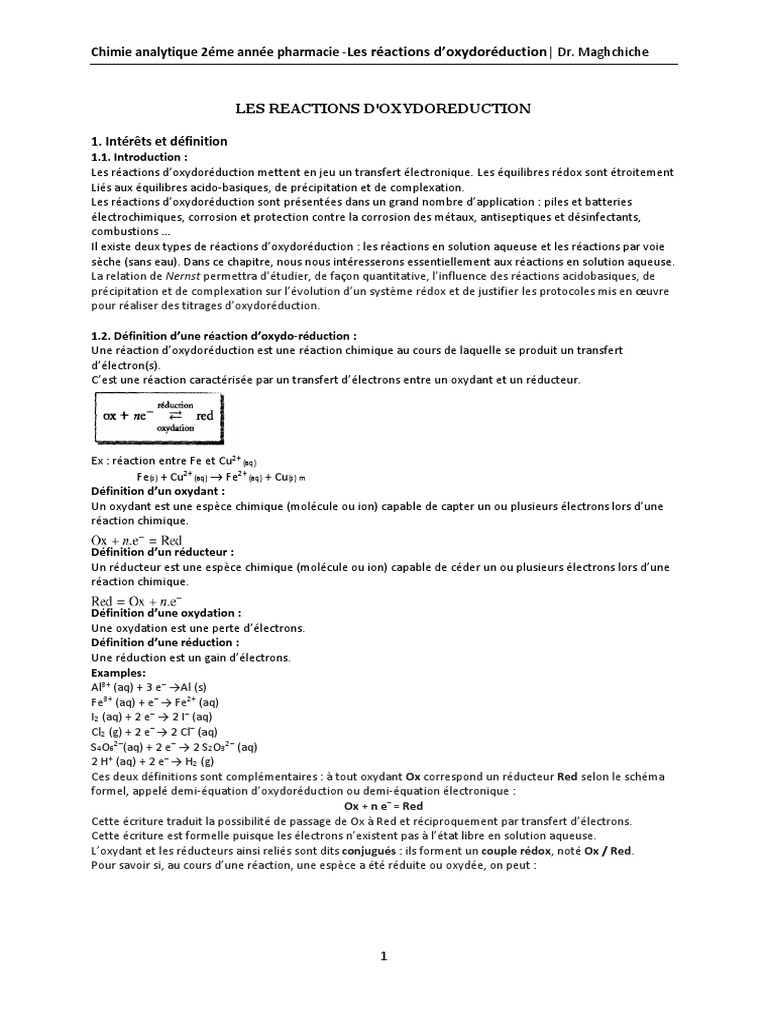 Cours Oxydoreduction Ok | PDF