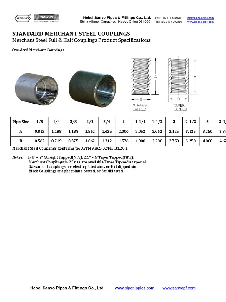 Merchant Steel Couplings Specifications | PDF | Pipe (Fluid Conveyance ...