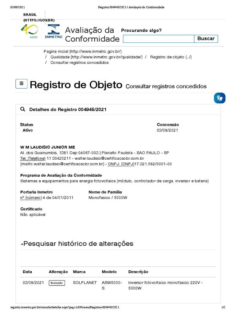 INMETRO - Solplanet ASW5000-S | PDF | Eletricidade | Engenharia Elétrica