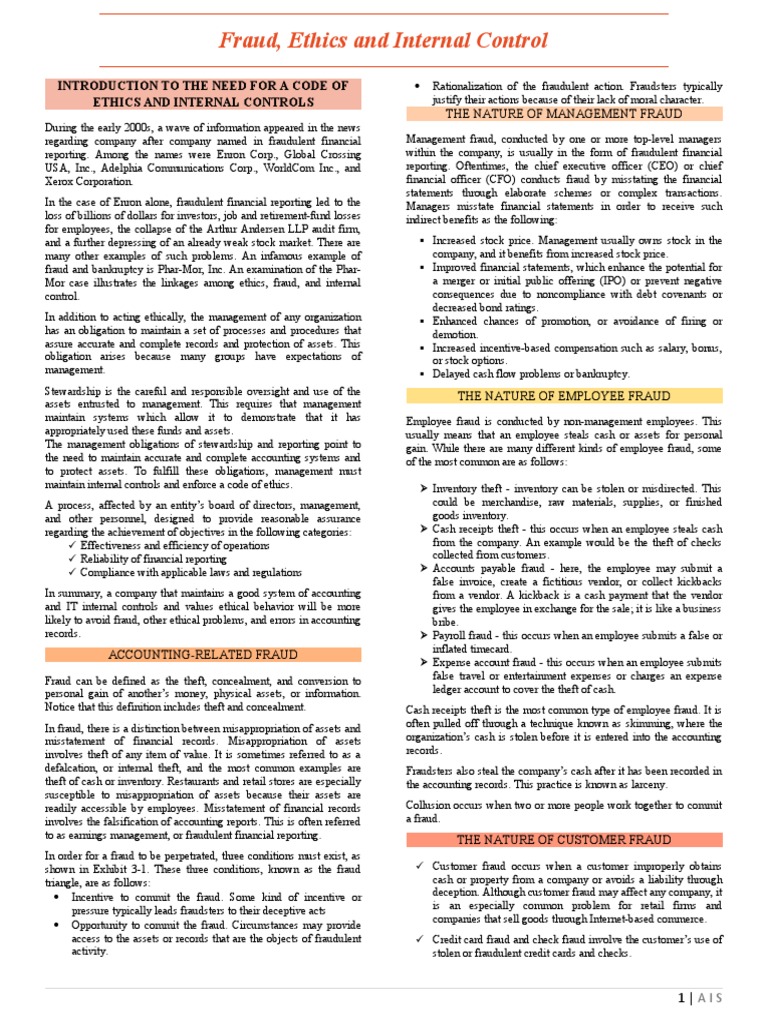 Ais - Fraud Ethics and Internal Control | PDF