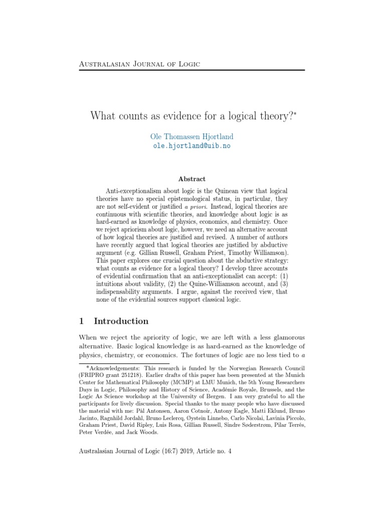 What Counts As Evidence For A Logical Theory?: Australasian Journal of ...
