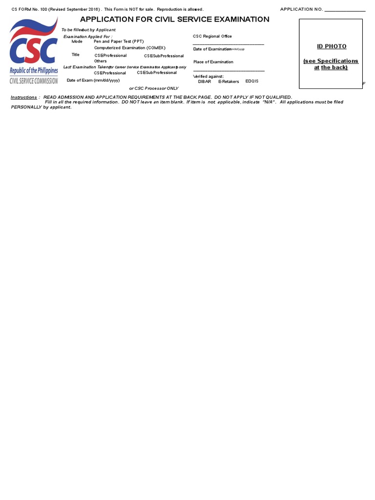 Civil Service Exam Application Form | PDF | Identity Document | Government