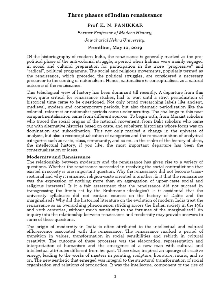 Three Phases of Indian Renaissance | PDF | Humanism | Idolatry