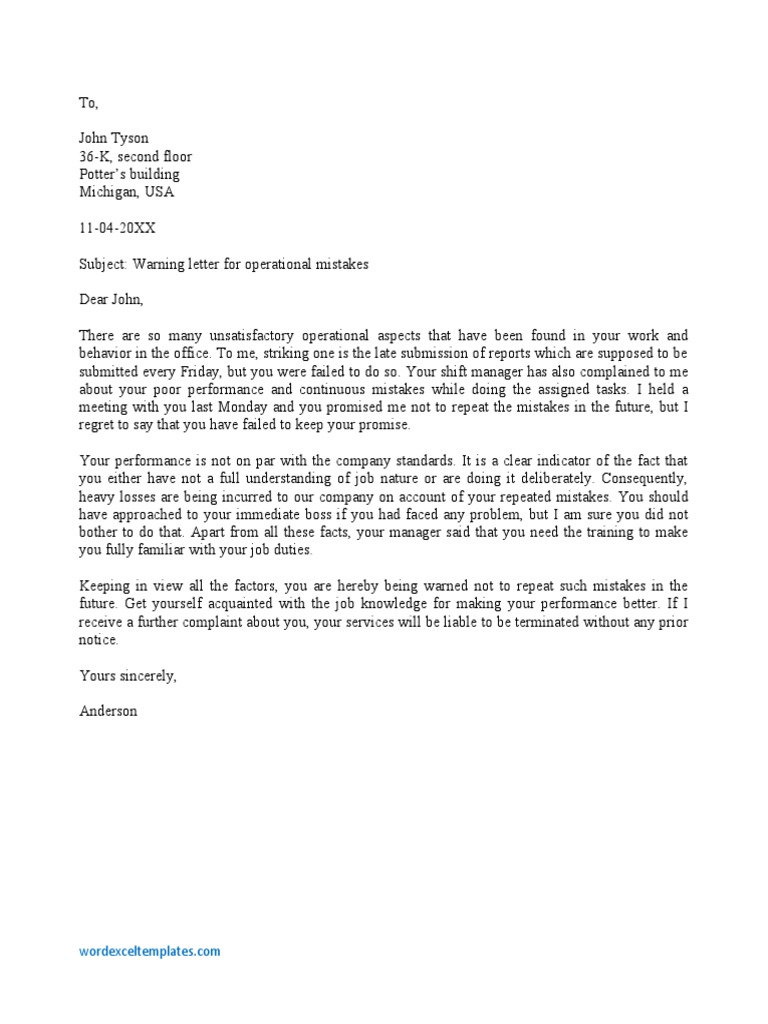 Warning Letter For Operational Mistake - 2 | PDF