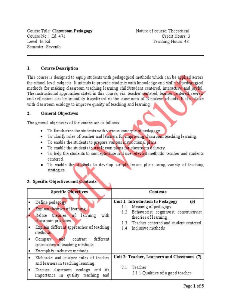 Draft Ed 471 Pedagogy | PDF | Career & Growth
