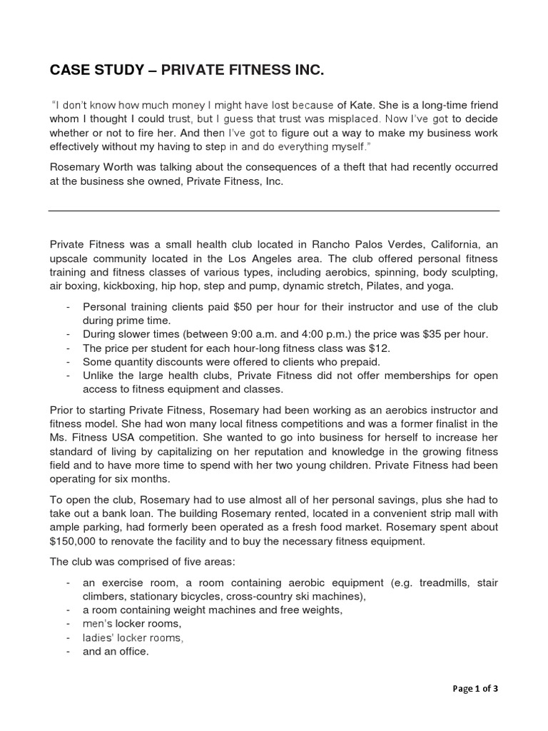 CASE STUDY - Private Fitness Inc. | PDF | Physical Fitness | Business