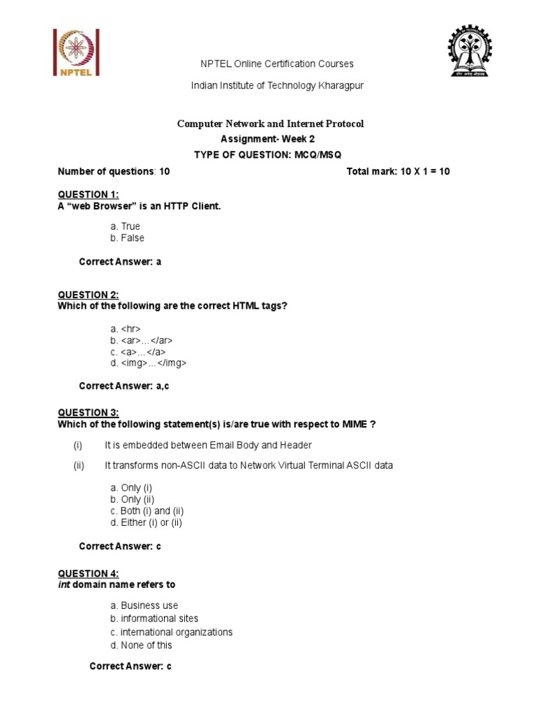 NPTEL-CNIP 2023 Assignment - 1 Solution | PDF | File Transfer Protocol | Port (Computer Networking)