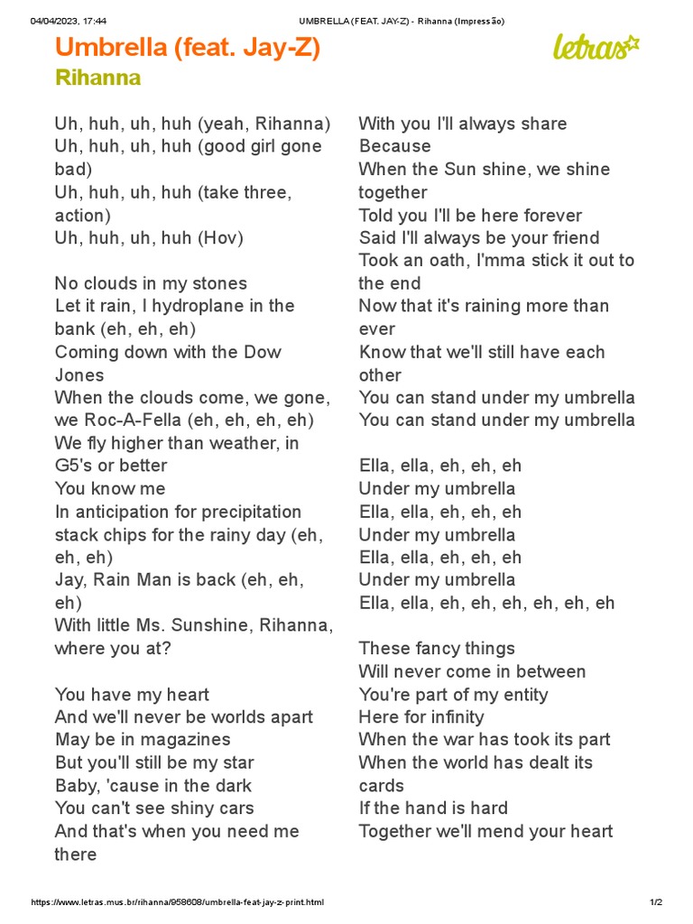 Umbrella (Feat. Jay-Z) : Rihanna | PDF | Contemporary R&B