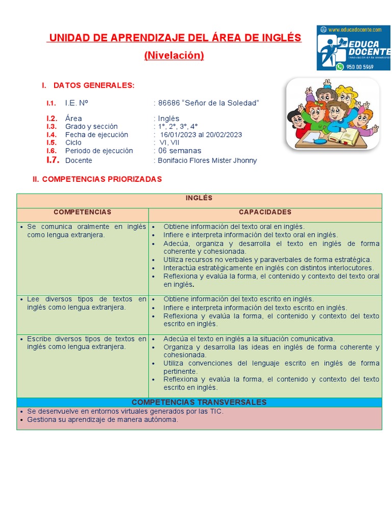 Unidad de Aprendizaje Inglés | PDF