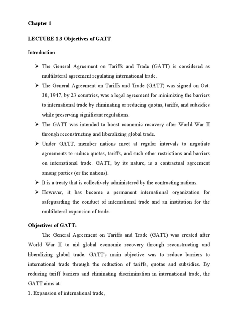 1.3 Objectives of Gatt | PDF | General Agreement On Tariffs And Trade ...