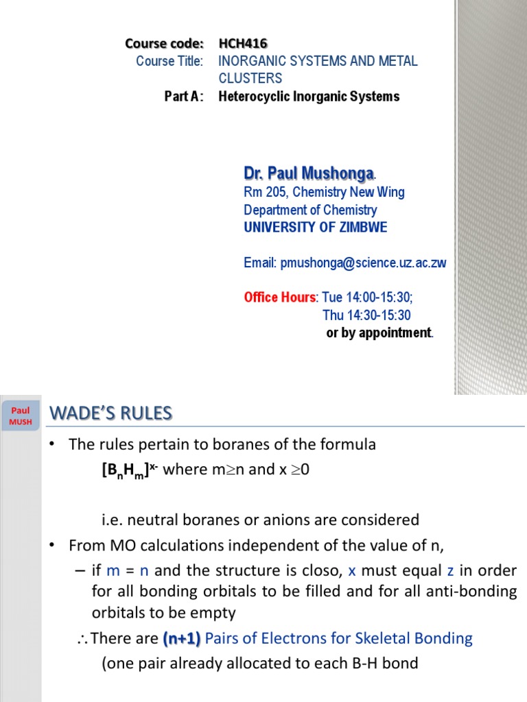 HCH416A - Inorg. Syst. Metal Clusters 2 | PDF | Organic Chemistry | Chemistry