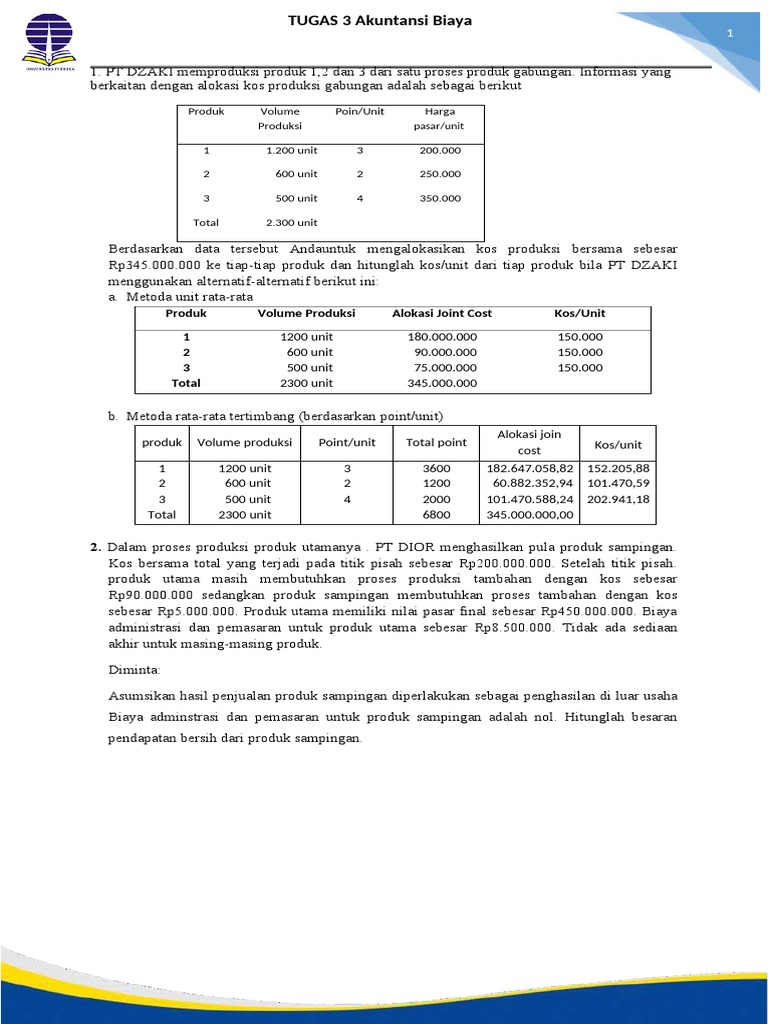 Tugas 3 - Akuntansi Biaya EKMA4315 | PDF Tugas 3 - Akuntansi Biaya EKMA4315 | PDF
