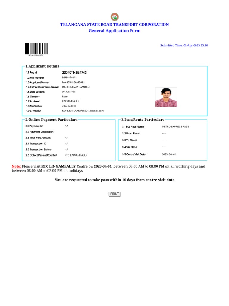 TSRTC Bus Pass | PDF