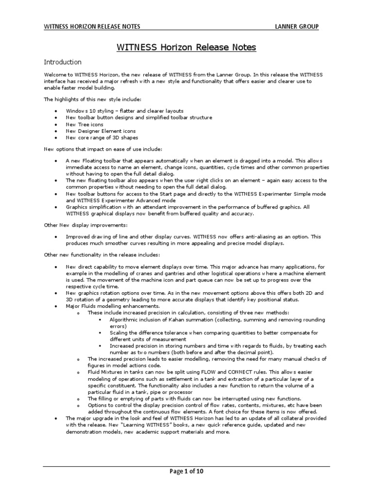 WITNESS Horizon Release Notes Overview | PDF | Icon (Computing) | 3 D ...