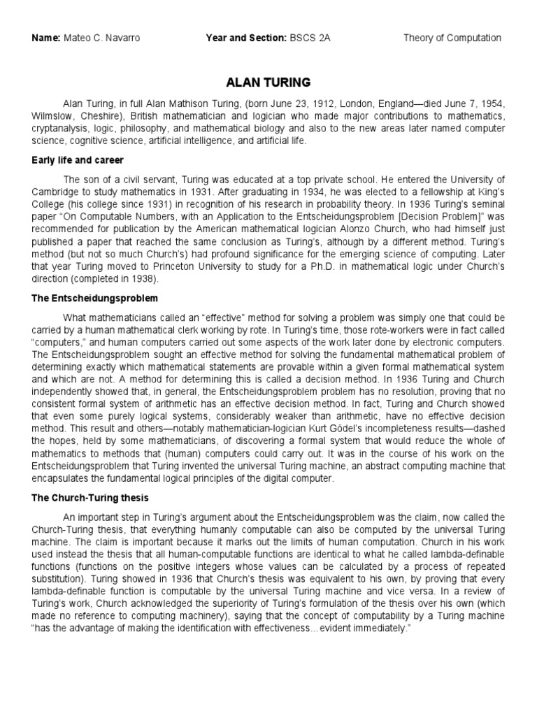 Alan Turing | PDF | Social Science | Philosophy