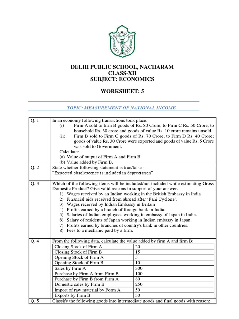 Worksheet-5 Measurement of National Income_Macroeconomics | PDF ...