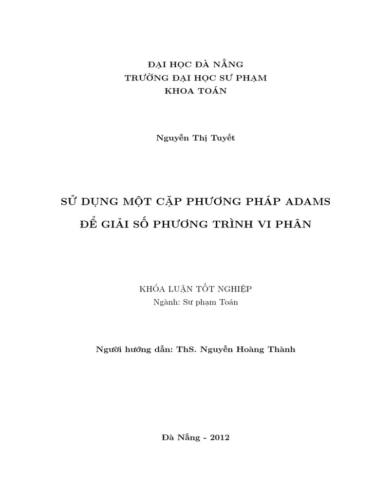 (123doc) - Su-Dung-Mot-Cap-Phuong-Phap-Adams-De-Giai-So-Phuong-Trinh-Vi-Phan | PDF