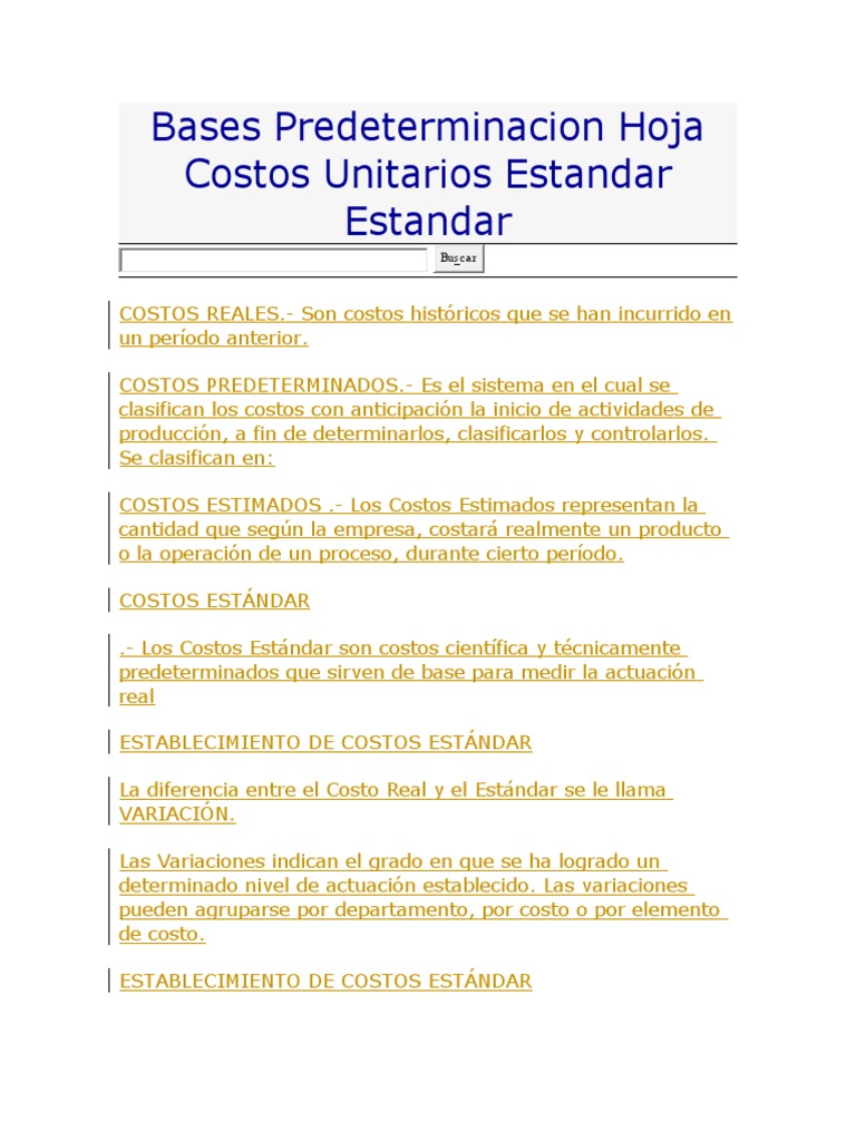 1 3 Bases Predeterminacion Hoja Costos Unitarios Estandar Estandar | PDF