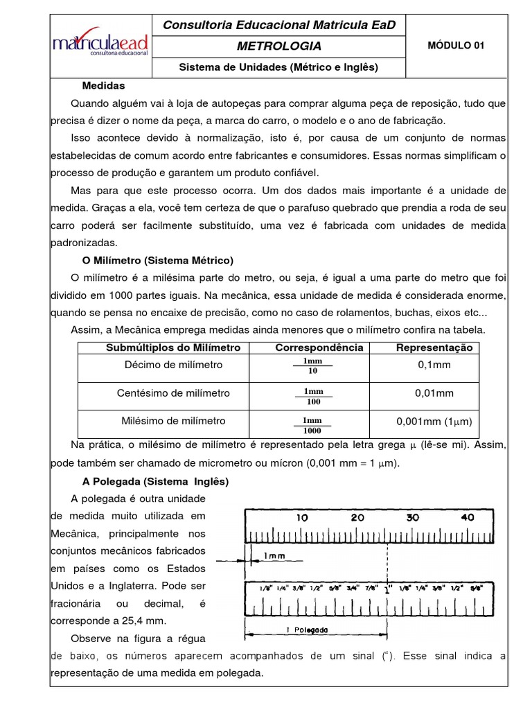 Metrologia: Unidades e Conversões | PDF | Metro | Polegada